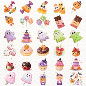 Halloween Treats Clipart: Kawaii Candy, Ghost Cookies, Spooky Sweets ...