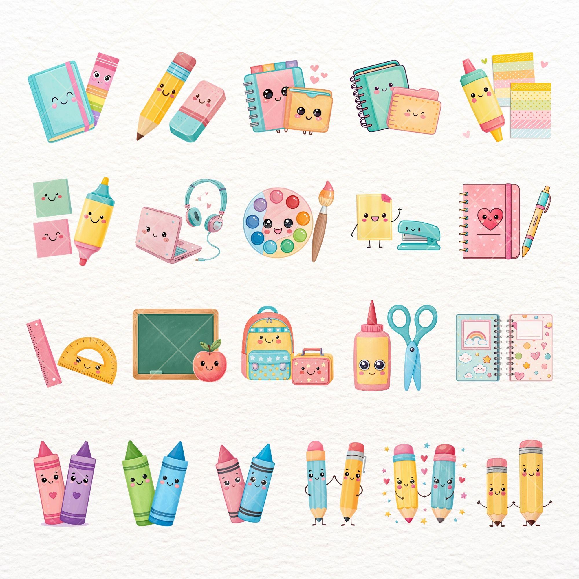 Kawaii School Supplies Clipart: School Besties Pngs (digital Download ...
