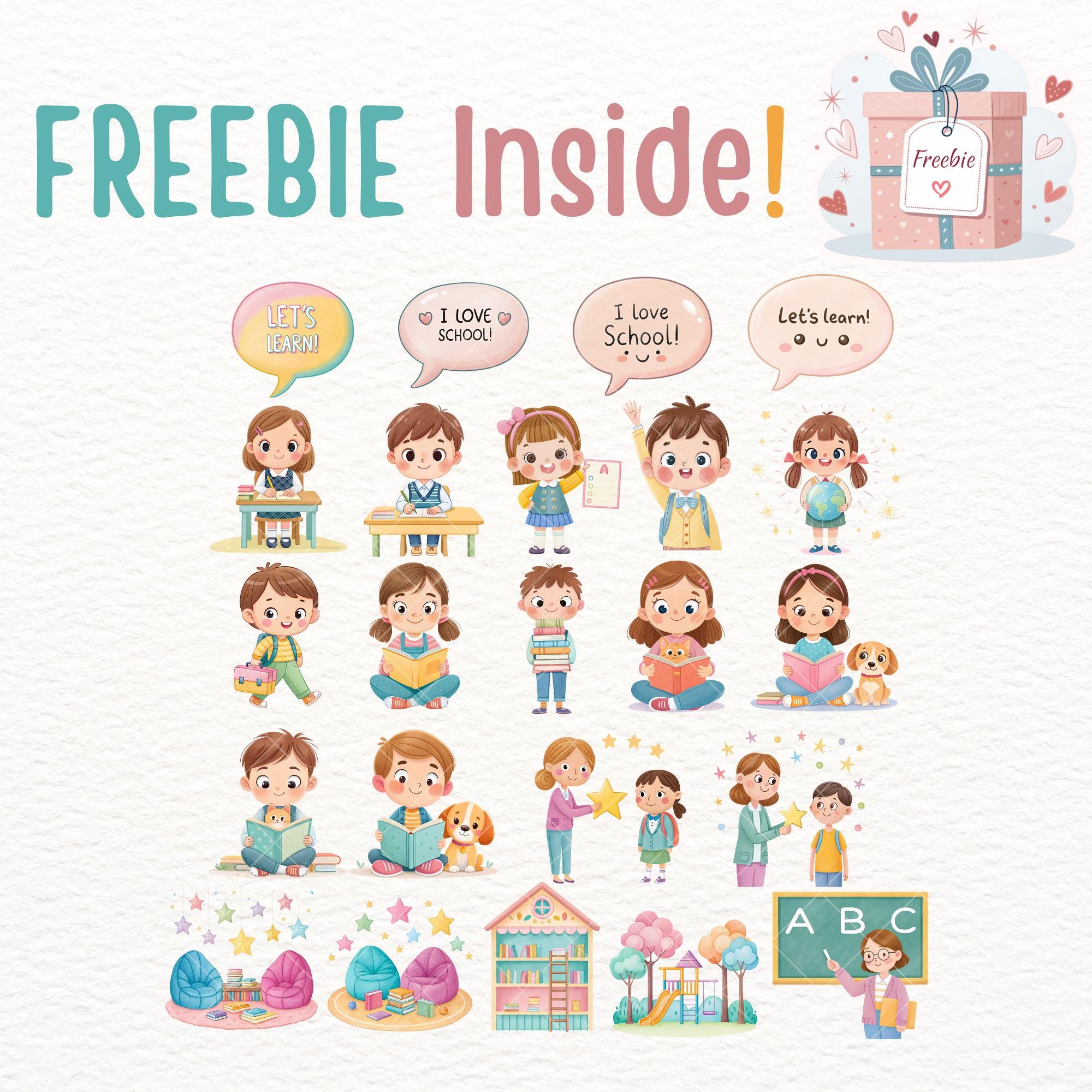 Kawaii Back to School Clipart: Pastel School Supplies, Classroom Decor ...