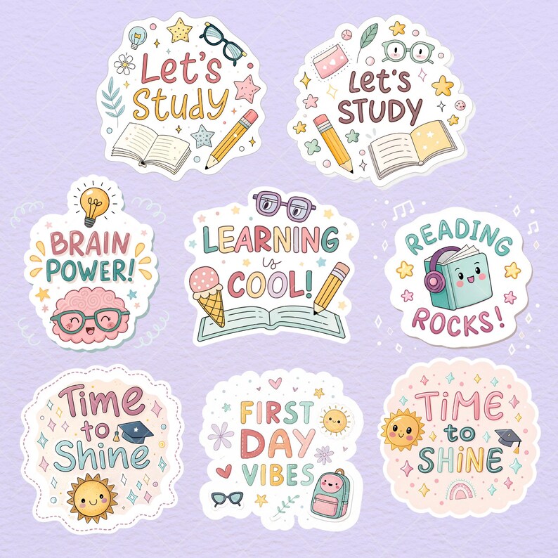 Motivational Study Quote Stickers: Back to School PNG Clipart (digital ...