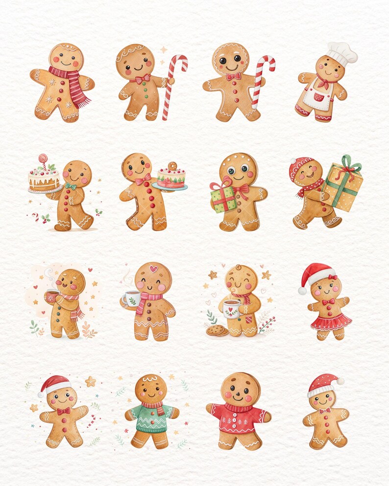Gingerbread Man Christmas Clipart: Holiday Cookie PNG, Baking Graphics ...