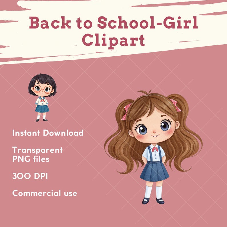 Back to School Girl Clipart, Cute Chibi Girls in Uniform, Kawaii School ...