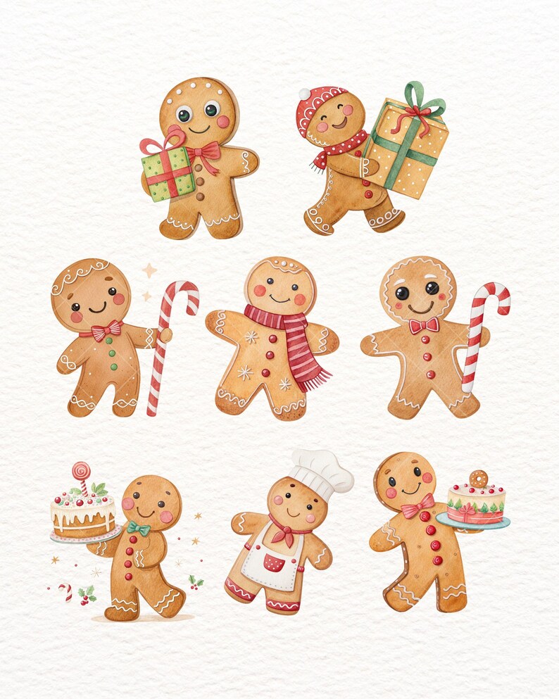 Gingerbread Man Christmas Clipart: Holiday Cookie PNG, Baking Graphics ...