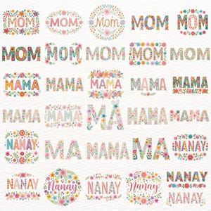 Floral Mom Text Clipart: Mother's Day PNG Letters (digital Download ...
