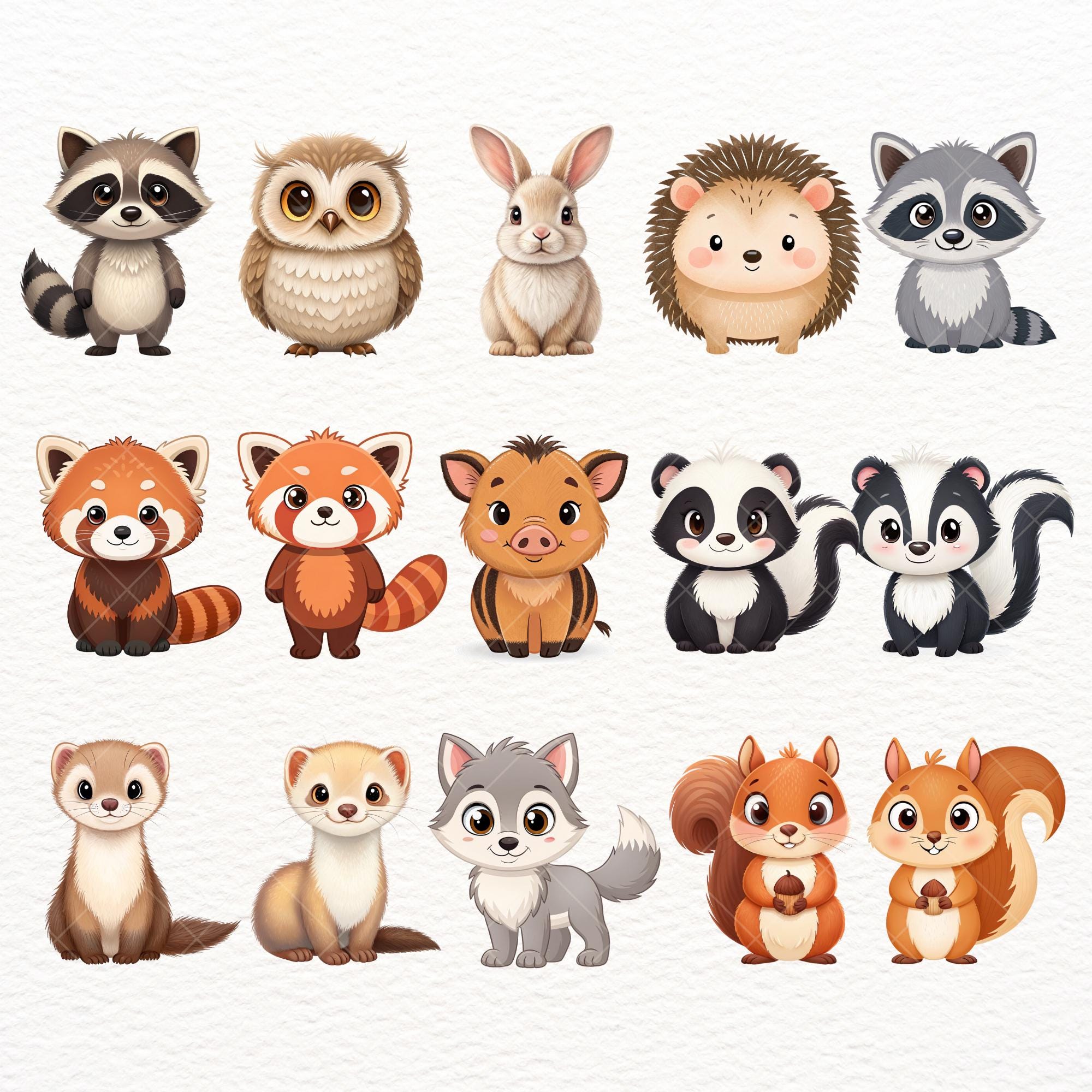 Cute Woodland Animals Clipart Bundle – 30 PNG, 300 DPI, Transparent ...