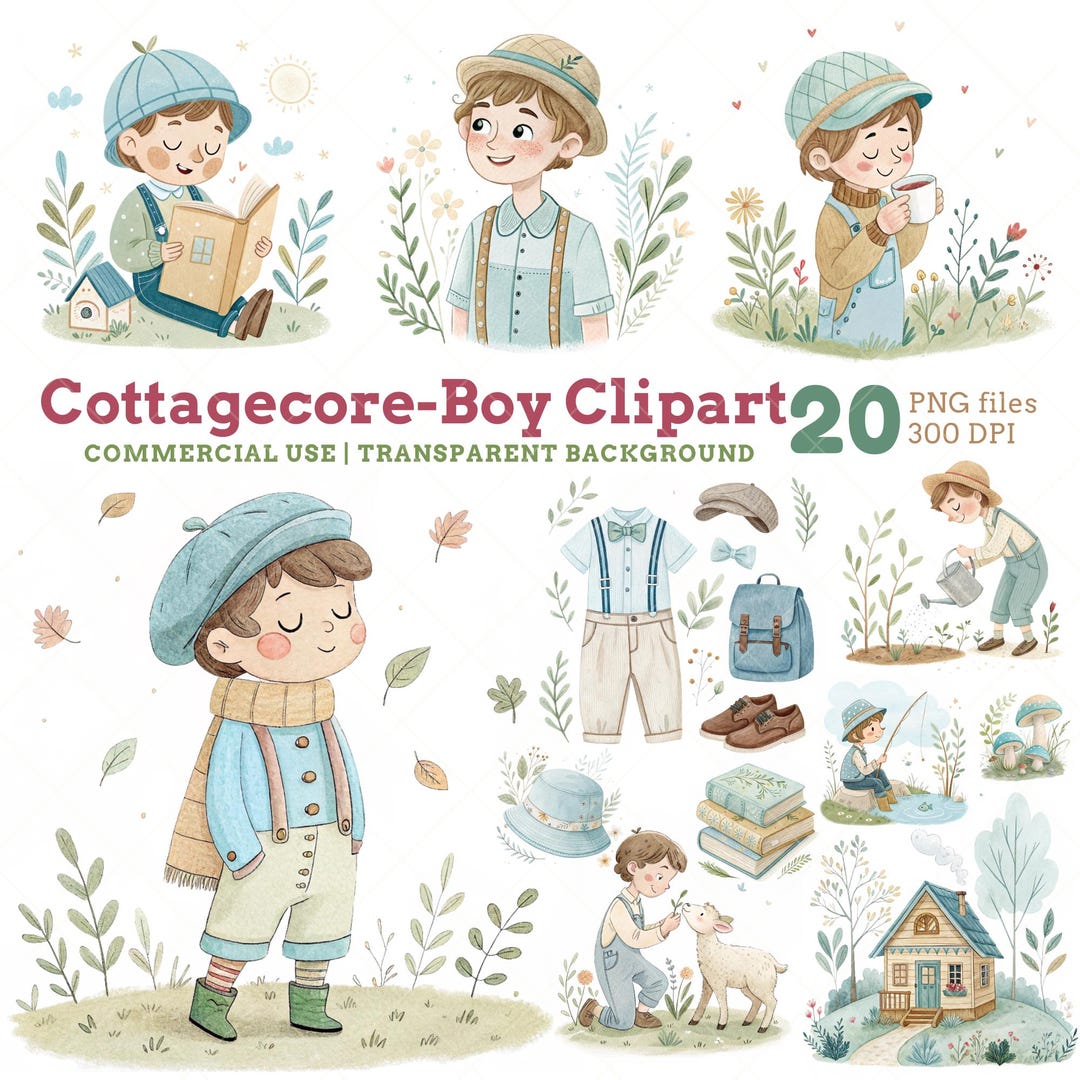 Cottagecore Boy Clipart, Cottagecore PNG, Cute Farm Boy Clipart ...