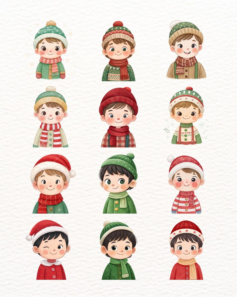 Cottagecore Christmas Boy Clipart: Cozy Sweater PNG, Festive Winter ...