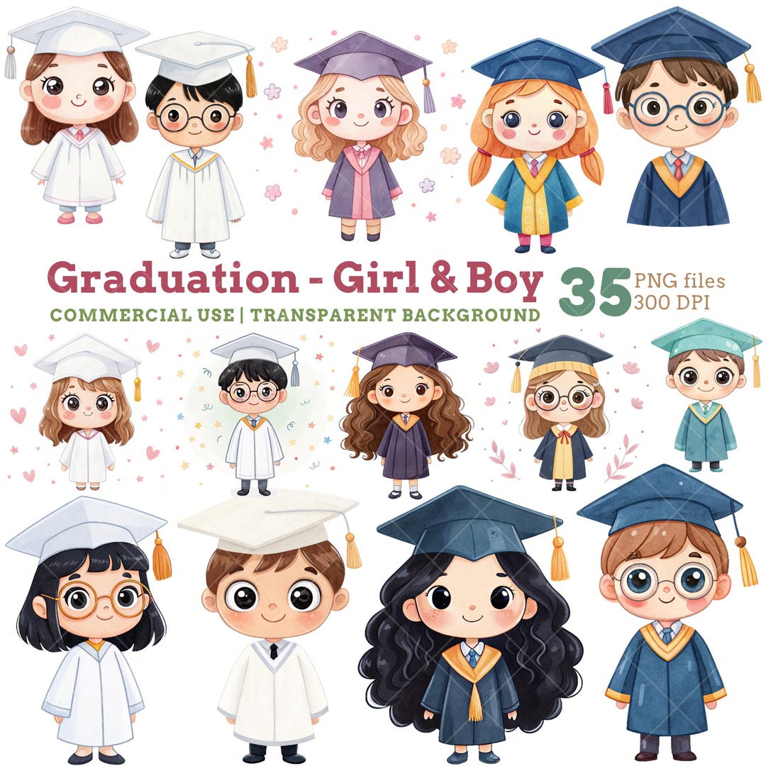 Adorable Graduation Clipart for Boys & Girls, Cute Graduate ...