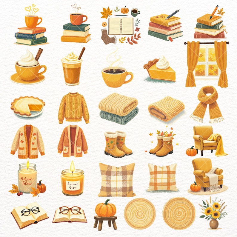 Cozy Fall Clipart Bundle: Autumn Girls, Pets, Coffee, Warm Season (PNG ...