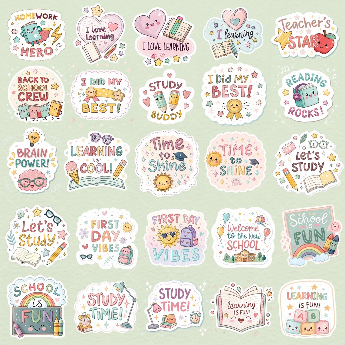 Motivational Study Quote Stickers: Back to School PNG Clipart (digital ...