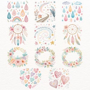 Pastel Boho Rainbow Clipart Set: Nursery Art Graphics, Clouds, Moons ...