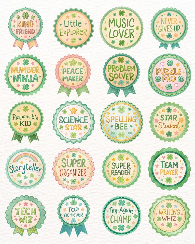 St. Patrick's Day School Badge Clipart, Kids Reward Stickers PNG ...
