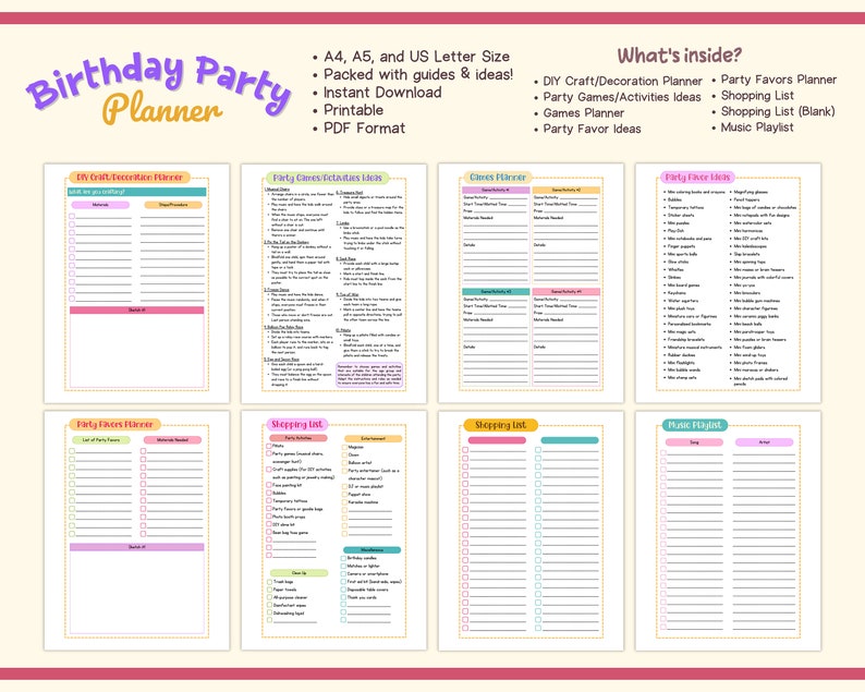 Printable Birthday Party Planner Party Planner Event Etsy