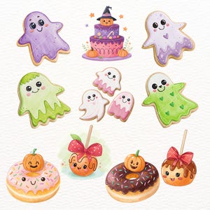 Halloween Treats Clipart: Kawaii Candy, Ghost Cookies, Spooky Sweets ...