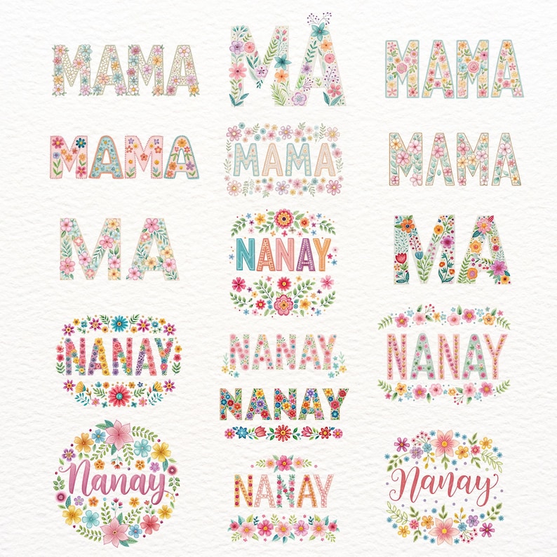 Floral Mom Text Clipart: Mother's Day PNG Letters (digital Download ...
