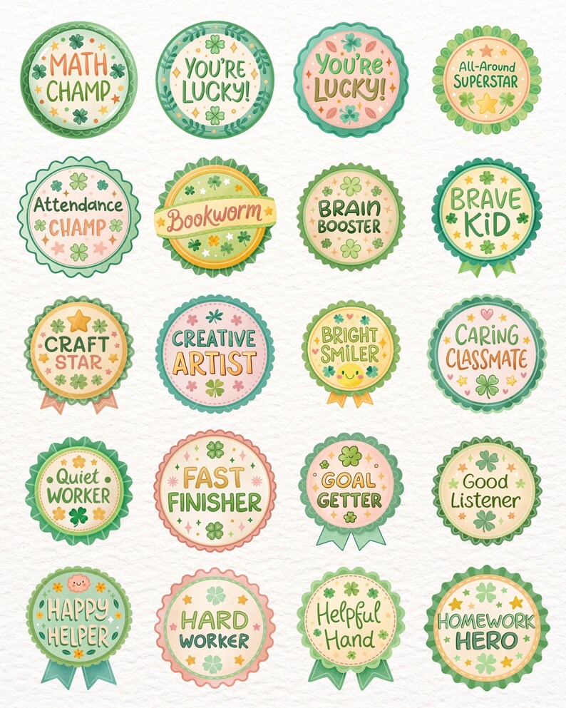 St. Patrick's Day School Badge Clipart, Kids Reward Stickers PNG ...