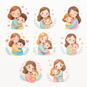 Mother's Day Clipart, Cute Mom and Kids Illustrations, Happy Mother's ...