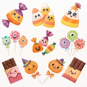 Halloween Treats Clipart: Kawaii Candy, Ghost Cookies, Spooky Sweets ...