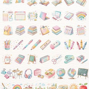 Kawaii Back to School Clipart: Pastel School Supplies, Classroom Decor ...
