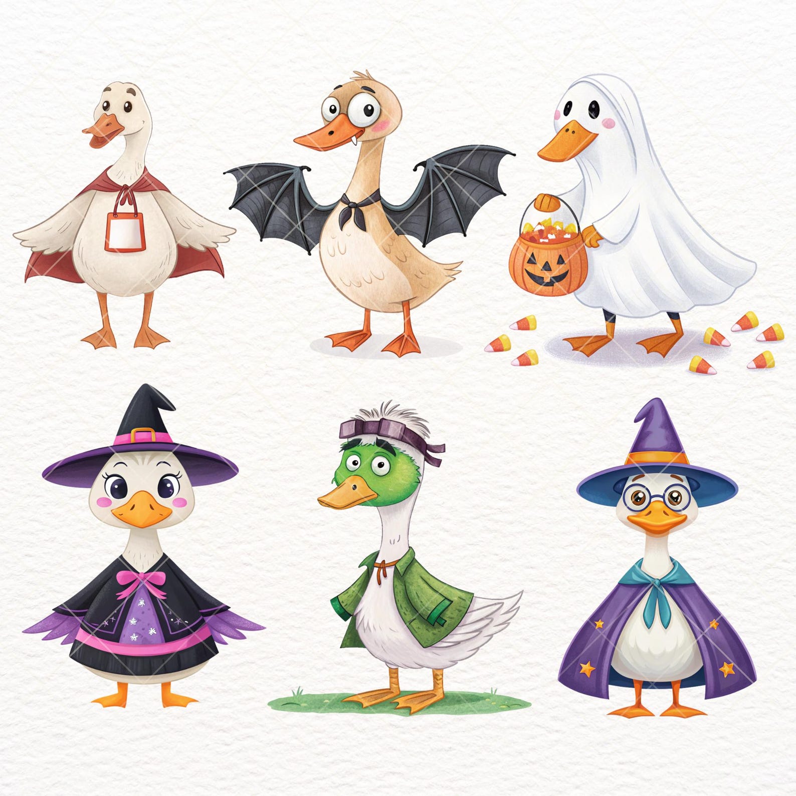 Silly Halloween Goose Clipart, Cute Fall Geese in Costumes PNG, Witch ...