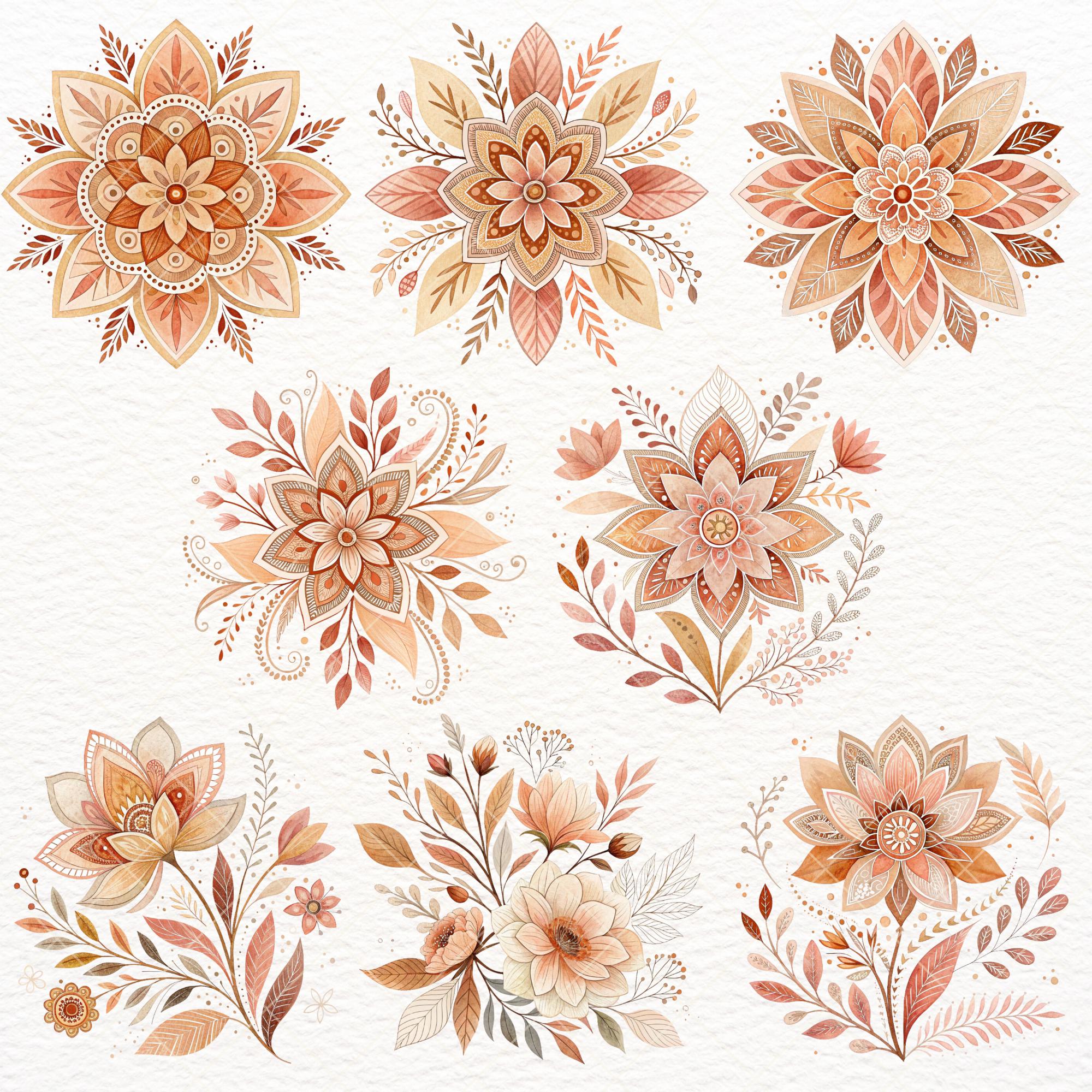 Watercolor Boho Flower Clipart: Rustic Floral PNG, Wedding & Sticker ...