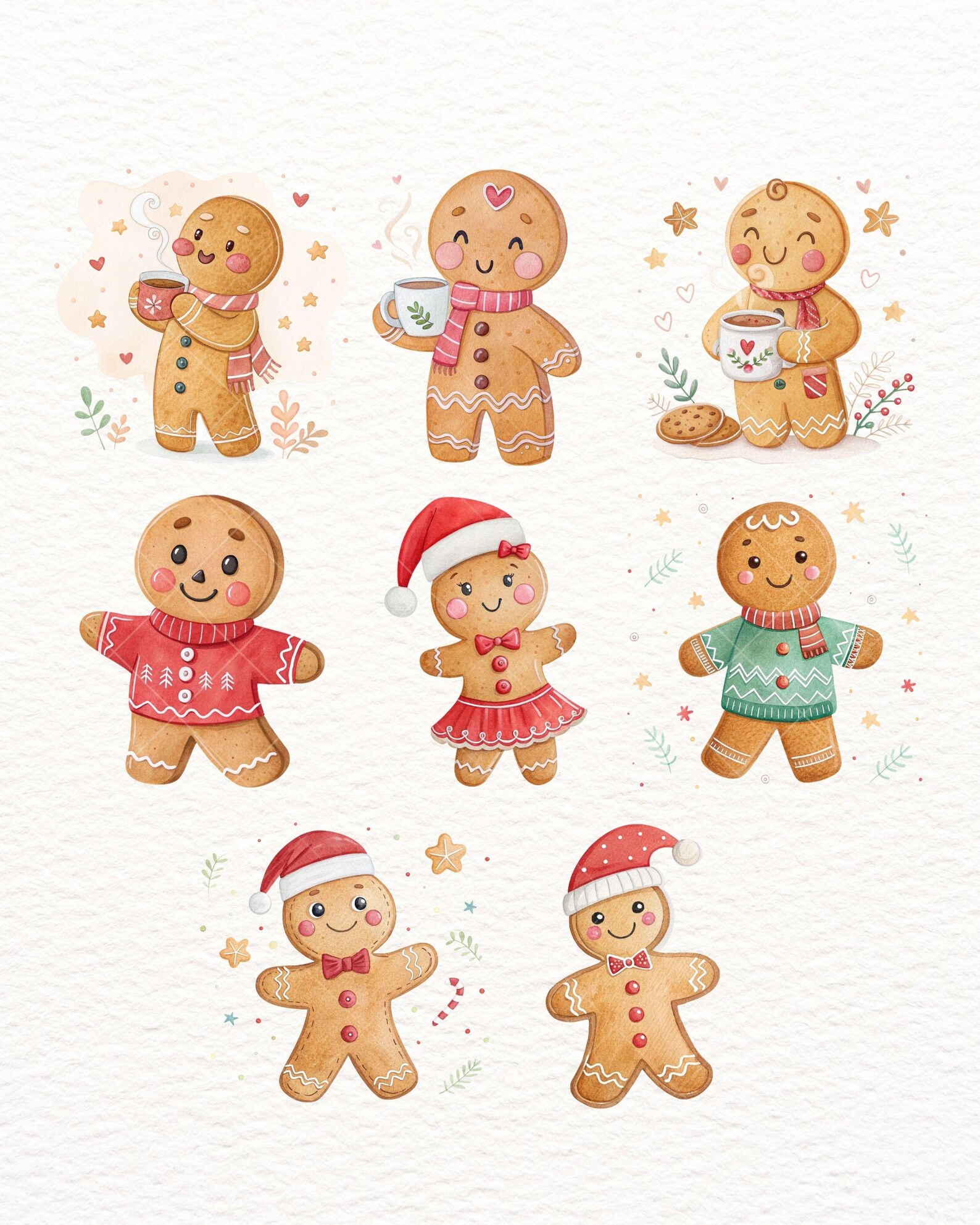 Gingerbread Man Christmas Clipart: Holiday Cookie PNG, Baking Graphics ...