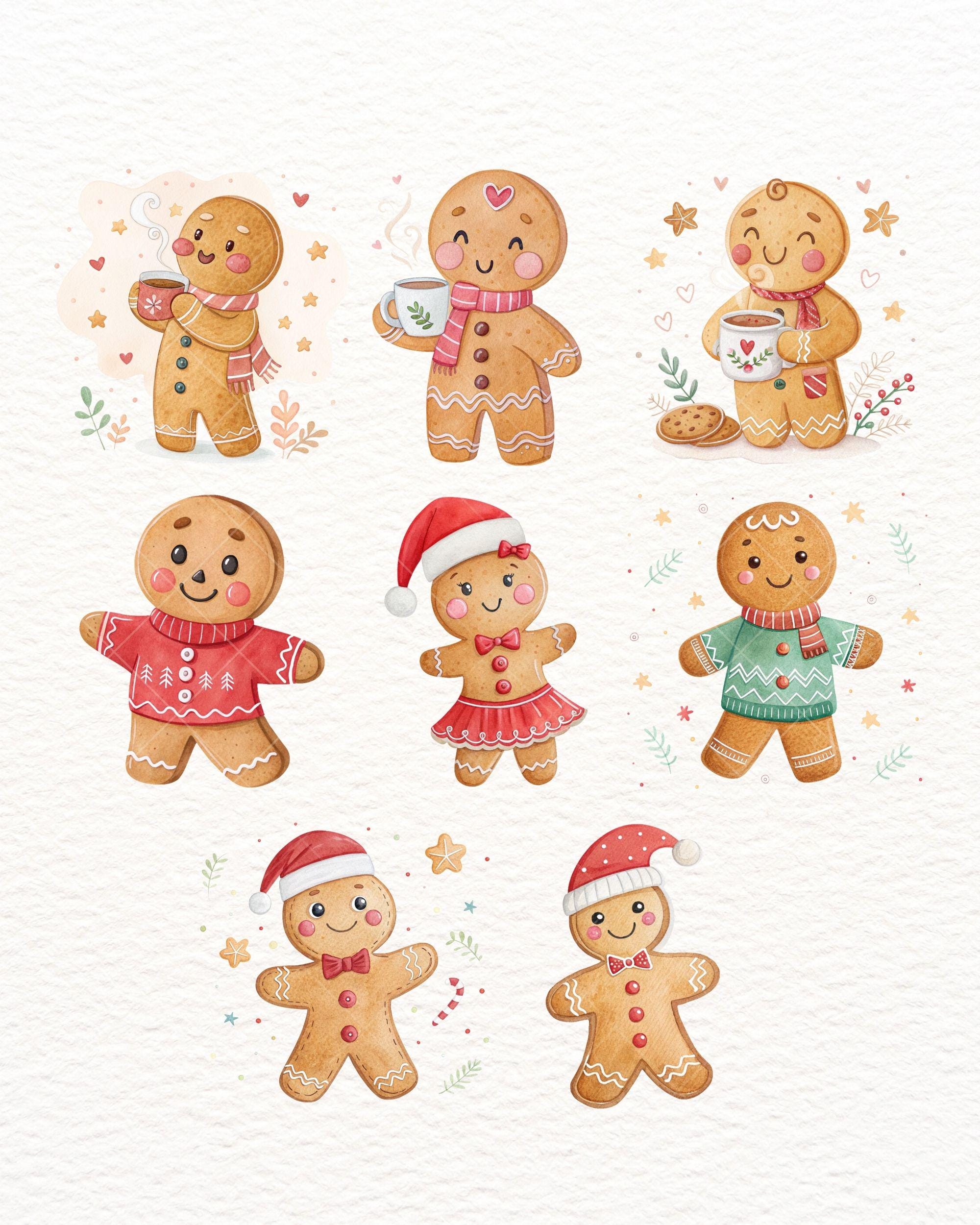 Gingerbread Man Christmas Clipart: Holiday Cookie PNG, Baking Graphics ...