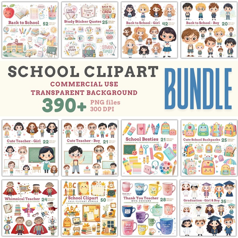 Pastel Back to School Clipart Bundle, School Stationery, Classroom ...