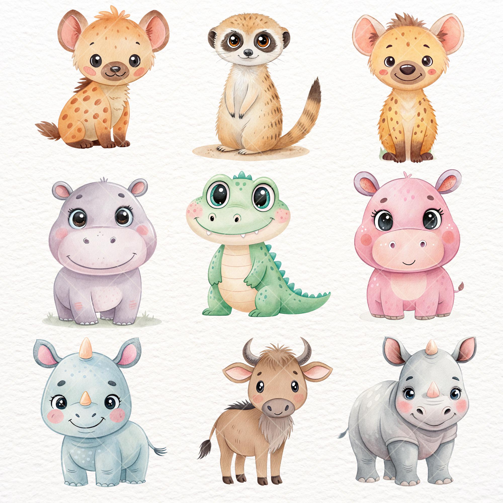 Safari Animals Clipart Set: Watercolor Jungle Nursery Art (PNG Files ...