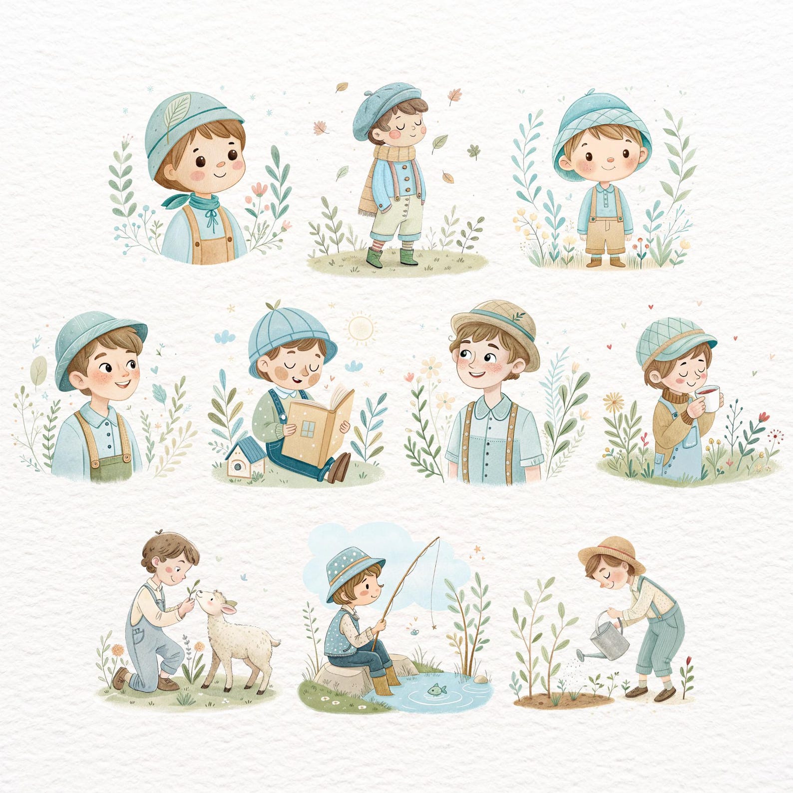 Cottagecore Boy Clipart, Cottagecore PNG, Cute Farm Boy Clipart ...