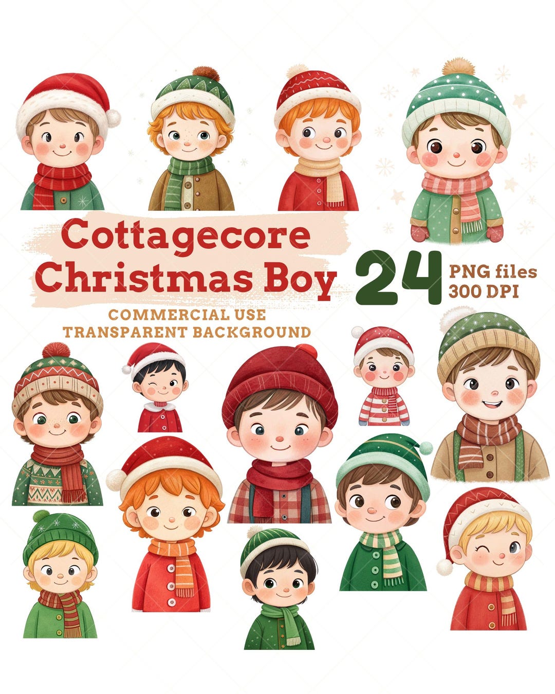 Cottagecore Christmas Boy Clipart: Cozy Sweater PNG, Festive Winter ...