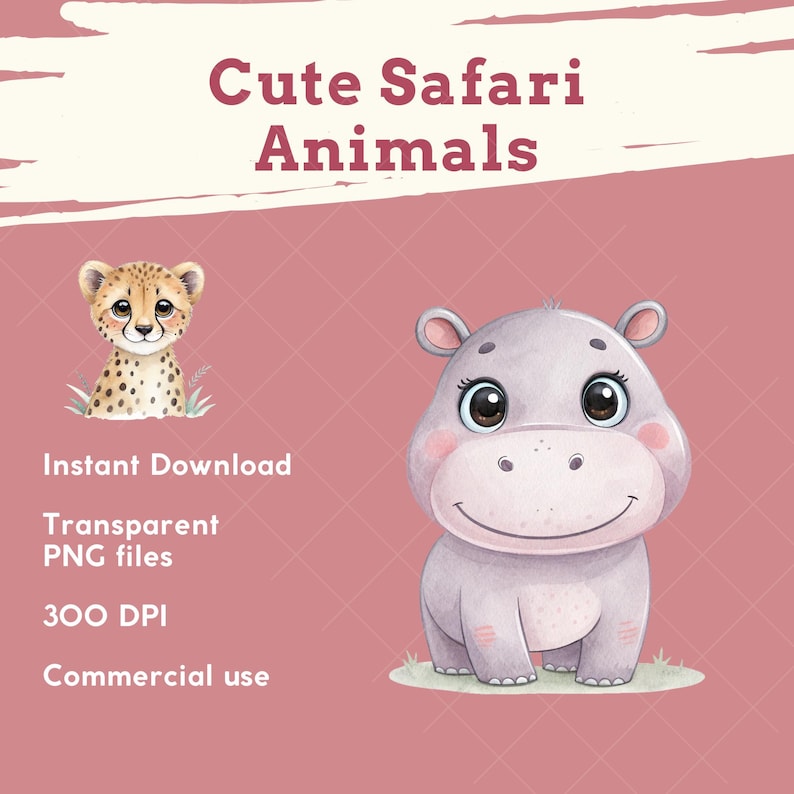 Safari Animals Clipart Set: Watercolor Jungle Nursery Art (PNG Files ...