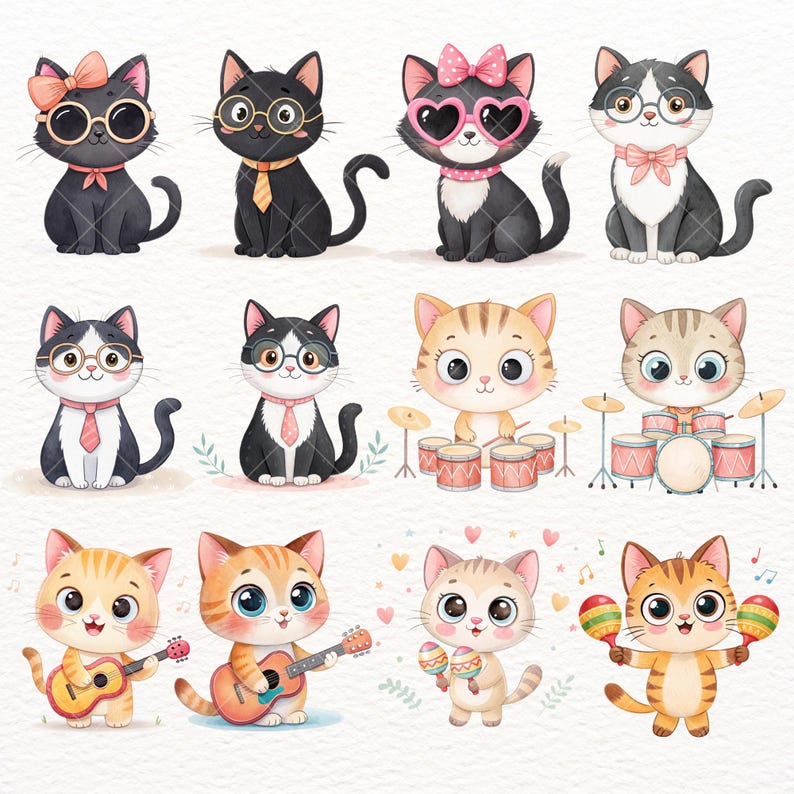 Cute Cat Clipart Bundle for Stickers, Invitations, Planners ...