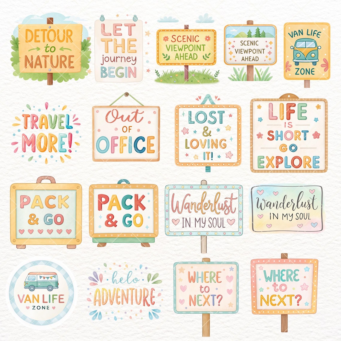 Travel Signs Clipart Bundle, Cute Vacation Quotes PNG, Beach Arrows ...