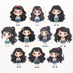 Back to School Girl Clipart, Cute Chibi Girls in Uniform, Kawaii School ...