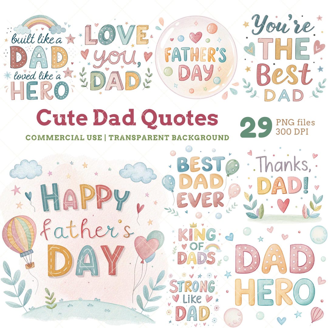 Father's Day Sticker Quotes Clipart, Cool and Super Dad,pastel ...