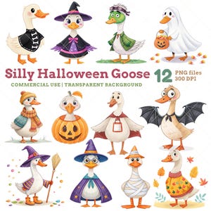 Silly Halloween Goose Clipart, Cute Fall Geese in Costumes PNG, Witch ...