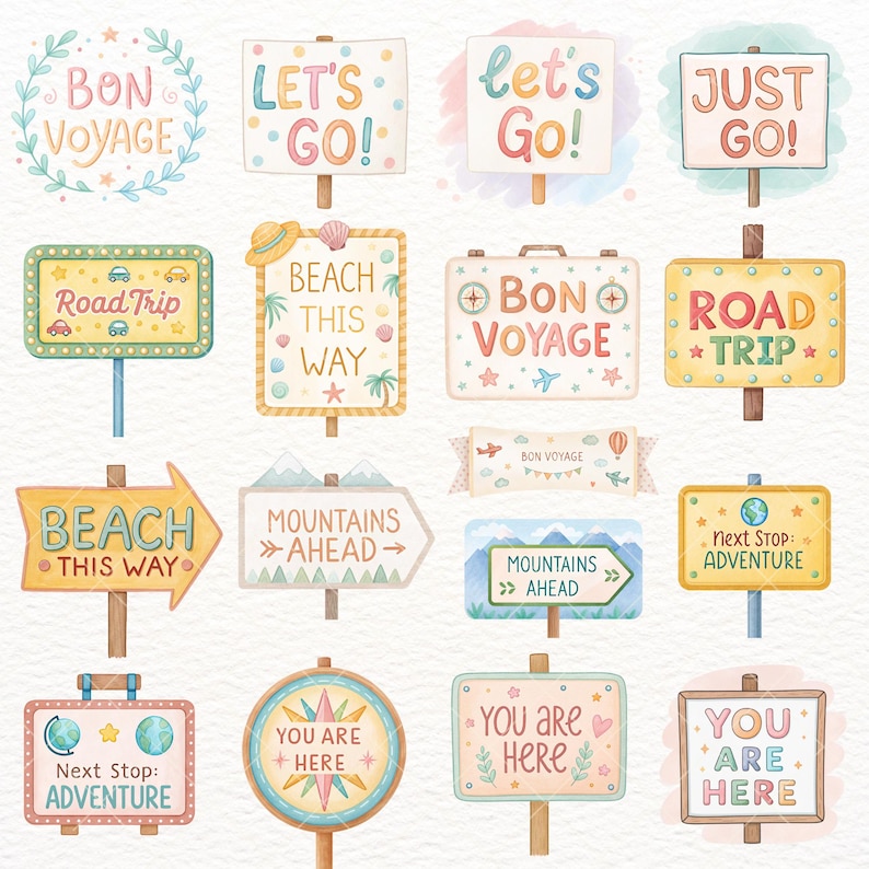 Travel Signs Clipart Bundle, Cute Vacation Quotes PNG, Beach Arrows ...