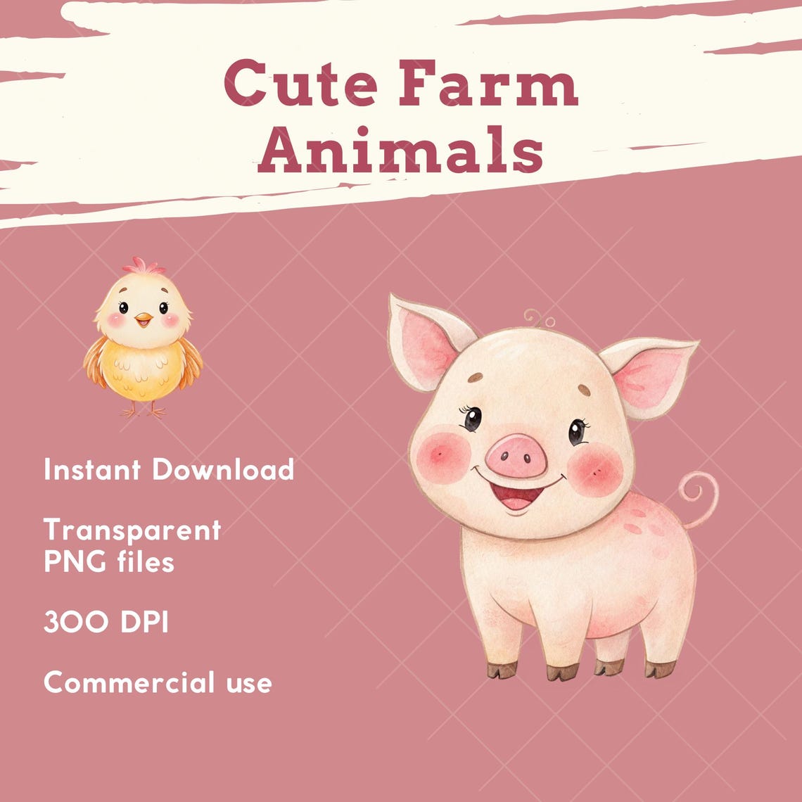 Watercolor Cute Farm Animal Clipart Set, Baby Barnyard Animals for Kids ...