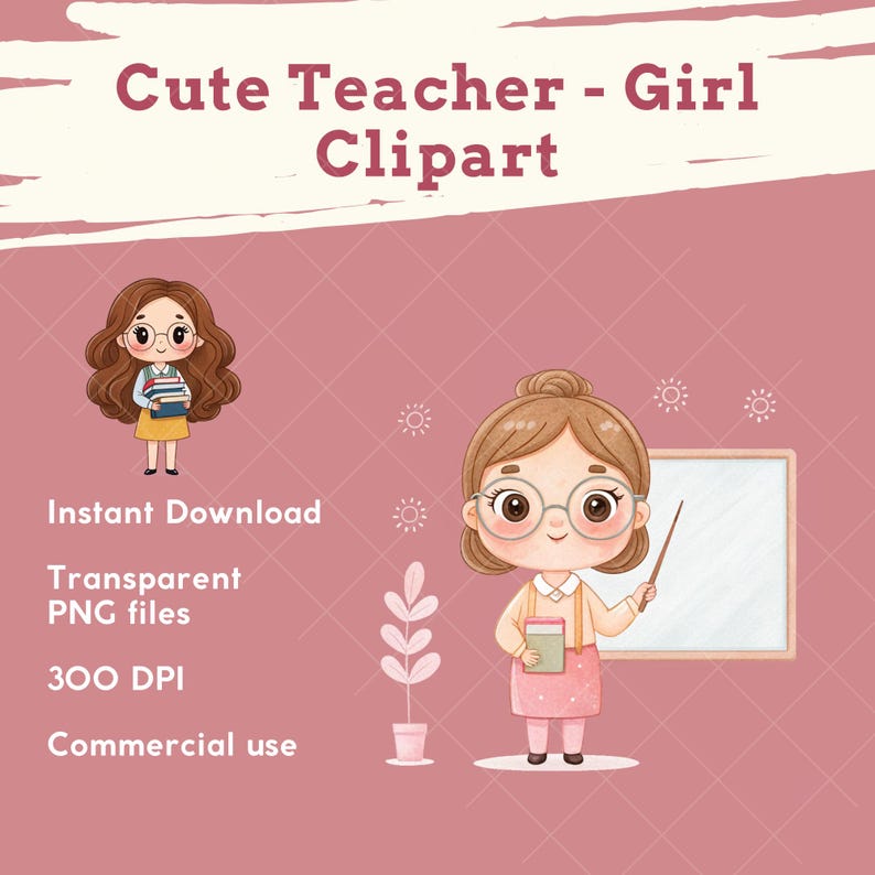 Cute Teacher Girl Clipart Set, Watercolor Female Teachers, Classrooms ...