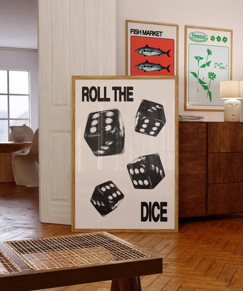 Minimalist Dice Art Print - Living Room Wall Art, Aesthetic Art Trendy ...