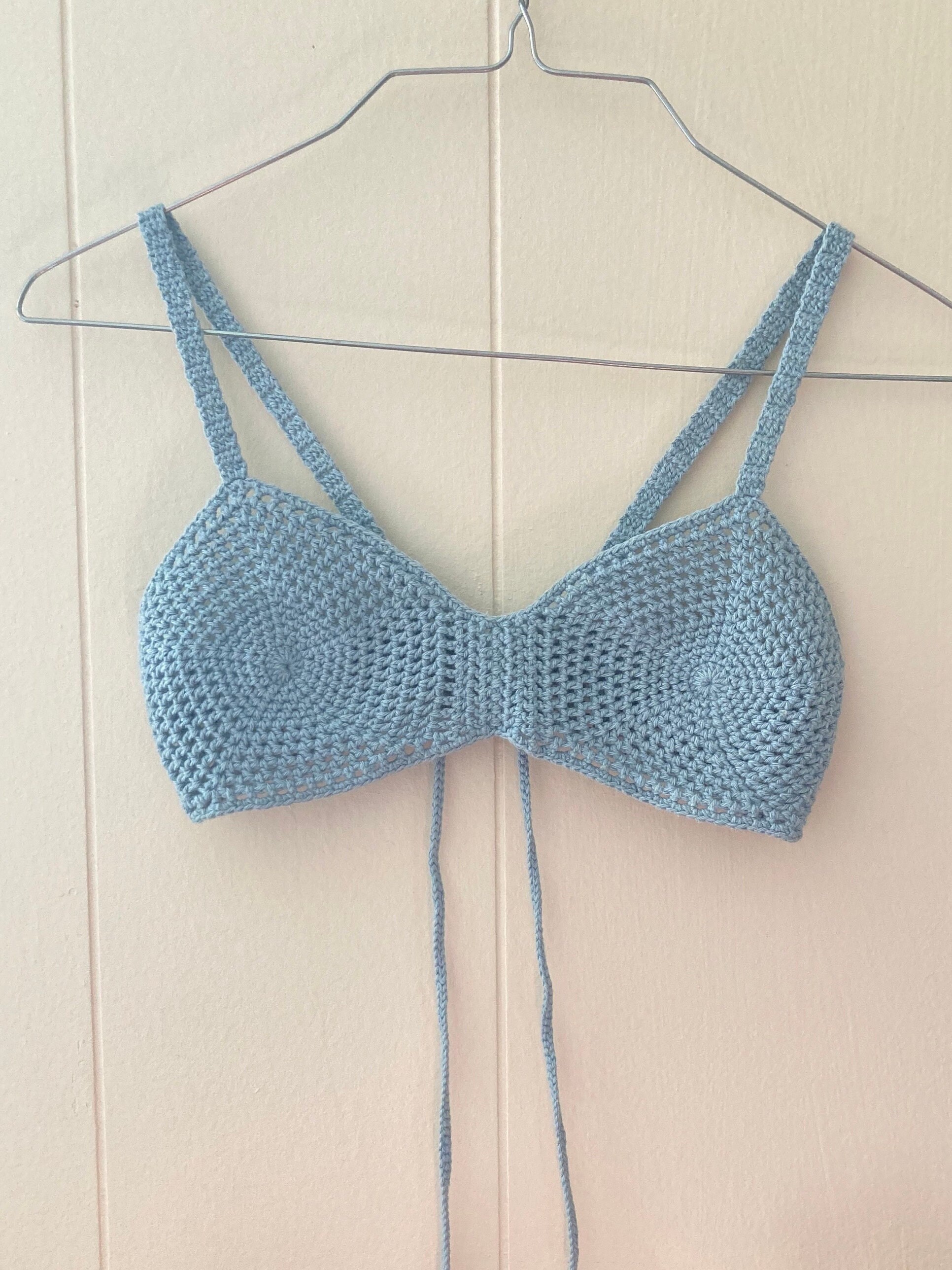 Net Bralette Crochet Bralette Corset Back Tie Cotton Baby Blue Summer ...