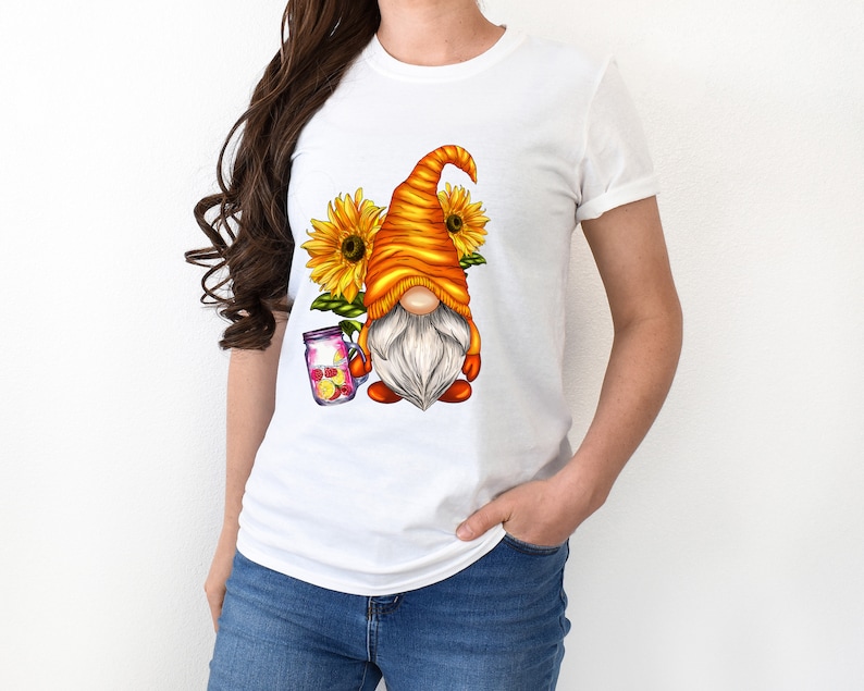 Gnome Sunflower Cocktail Summer T-shirt, Gnome Tee, Gnome Tshirt ...