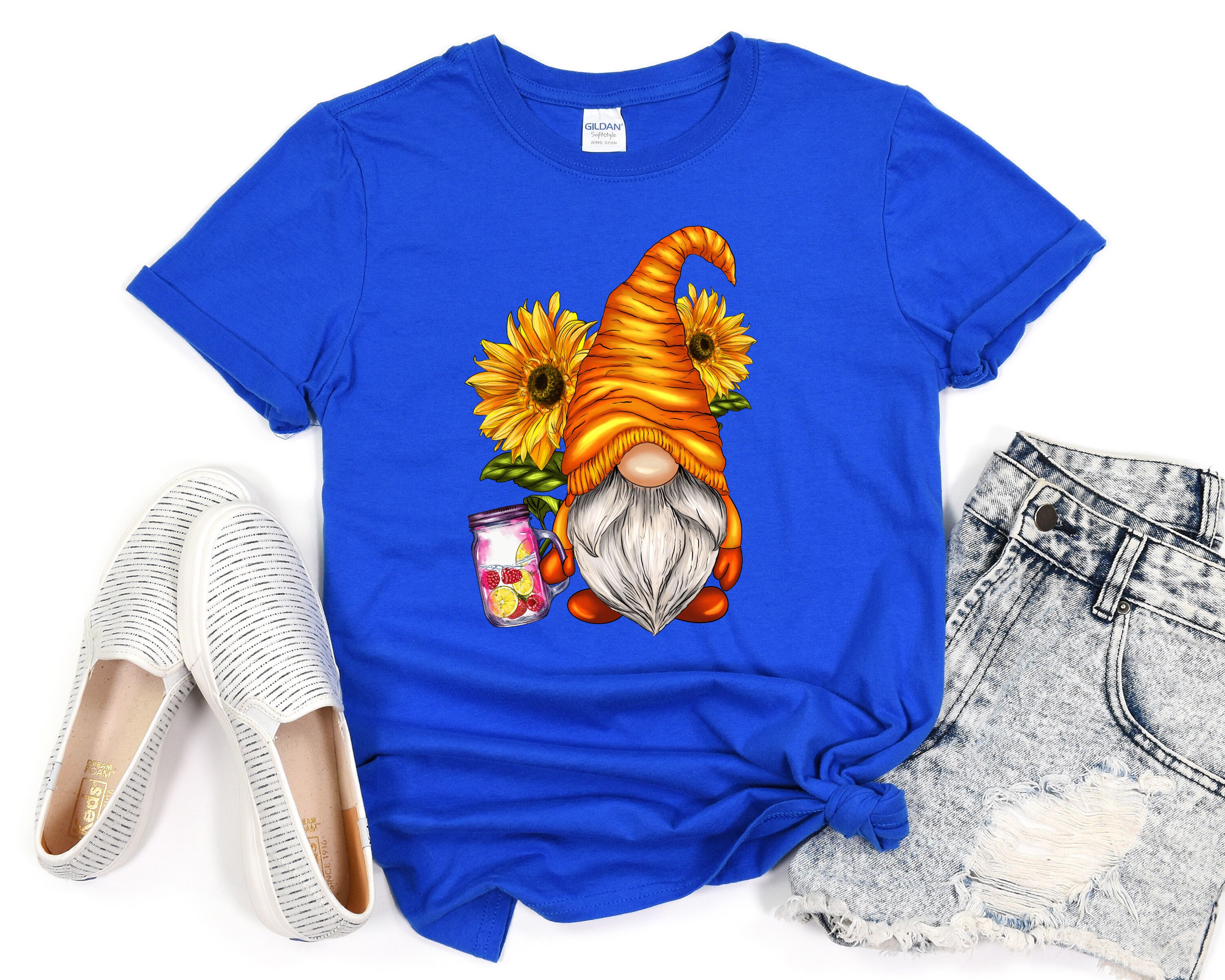 Gnome Sunflower Cocktail Summer T-shirt, Gnome Tee, Gnome Tshirt ...