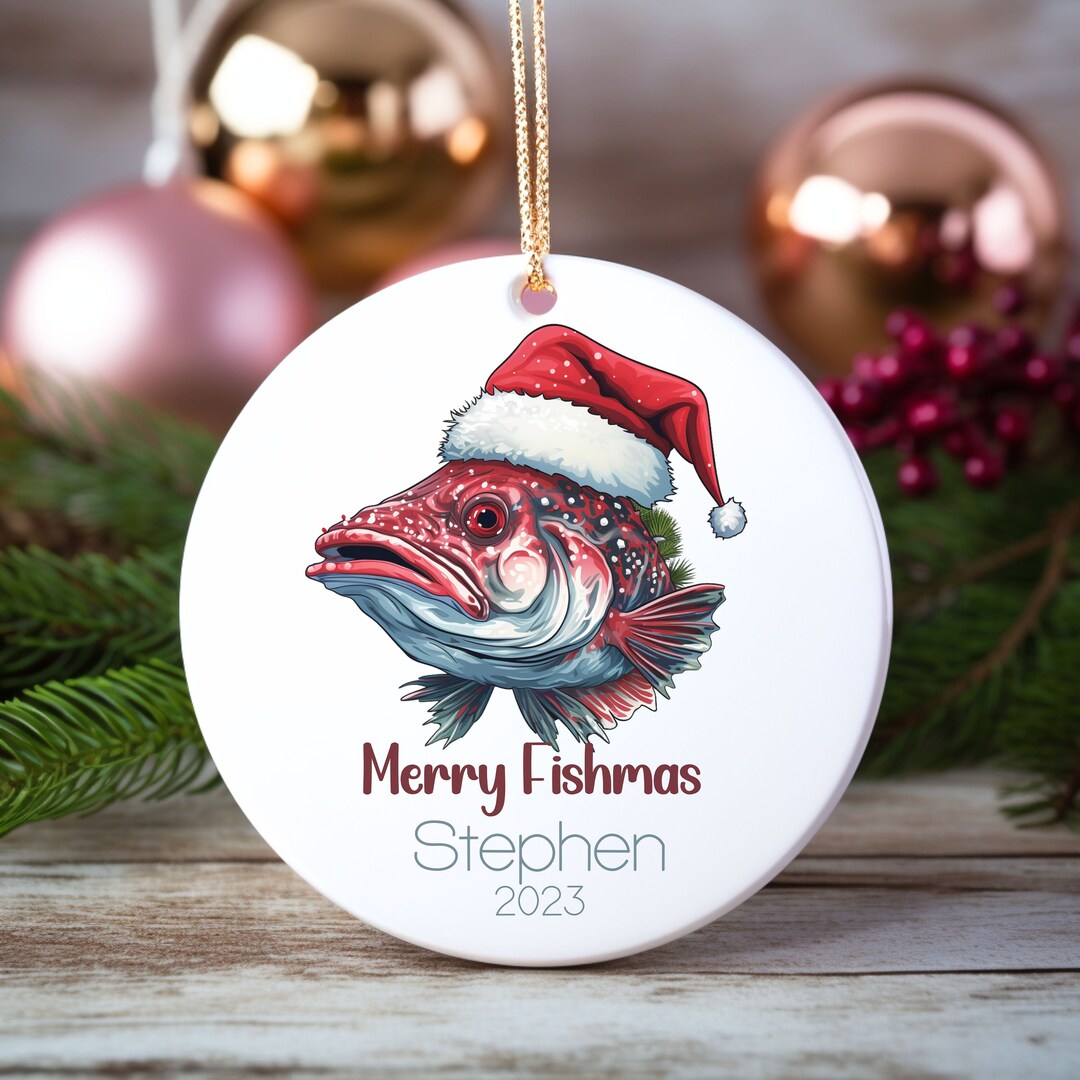 Merry Fishmas Ornament, Fish Ornament, Fisherman Ornament, Funny Custom ...