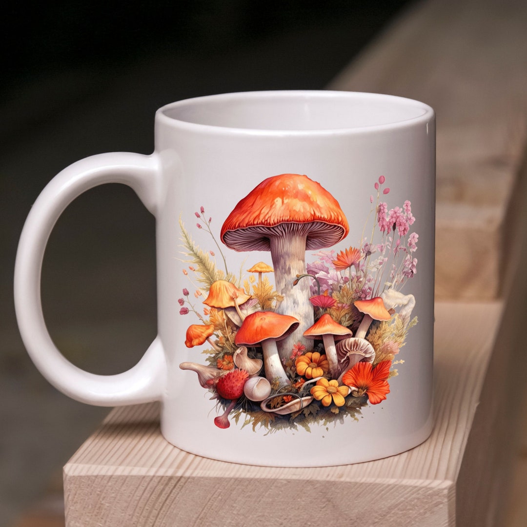 Orange Mushroom Mug, Cottage Core Mug, Ceramic Mushroom Mug, Forest Mug ...