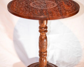 Unique Handcrafted Wooden Table With Intricate Engravings: A Timeless ...