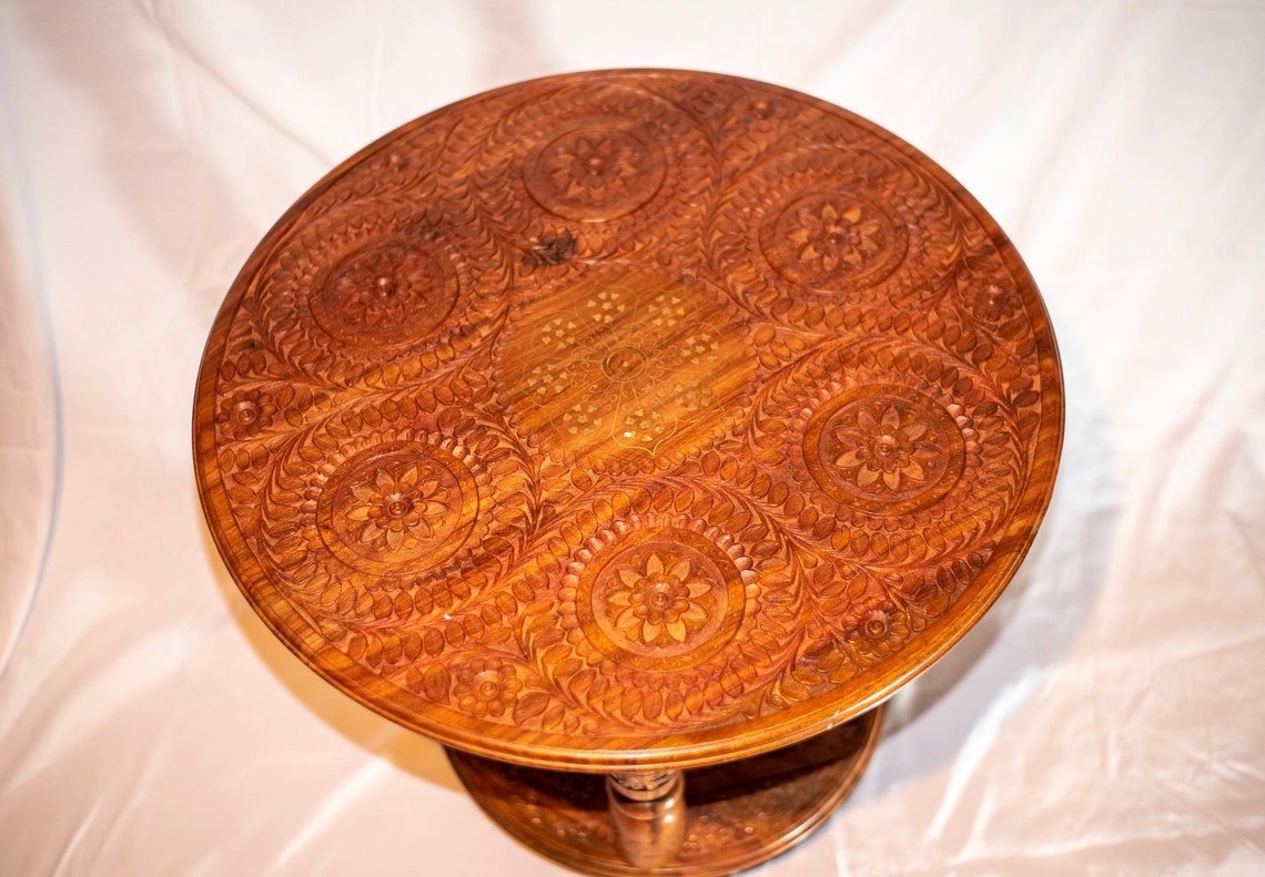 Unique Handcrafted Wooden Table With Intricate Engravings: A Timeless ...