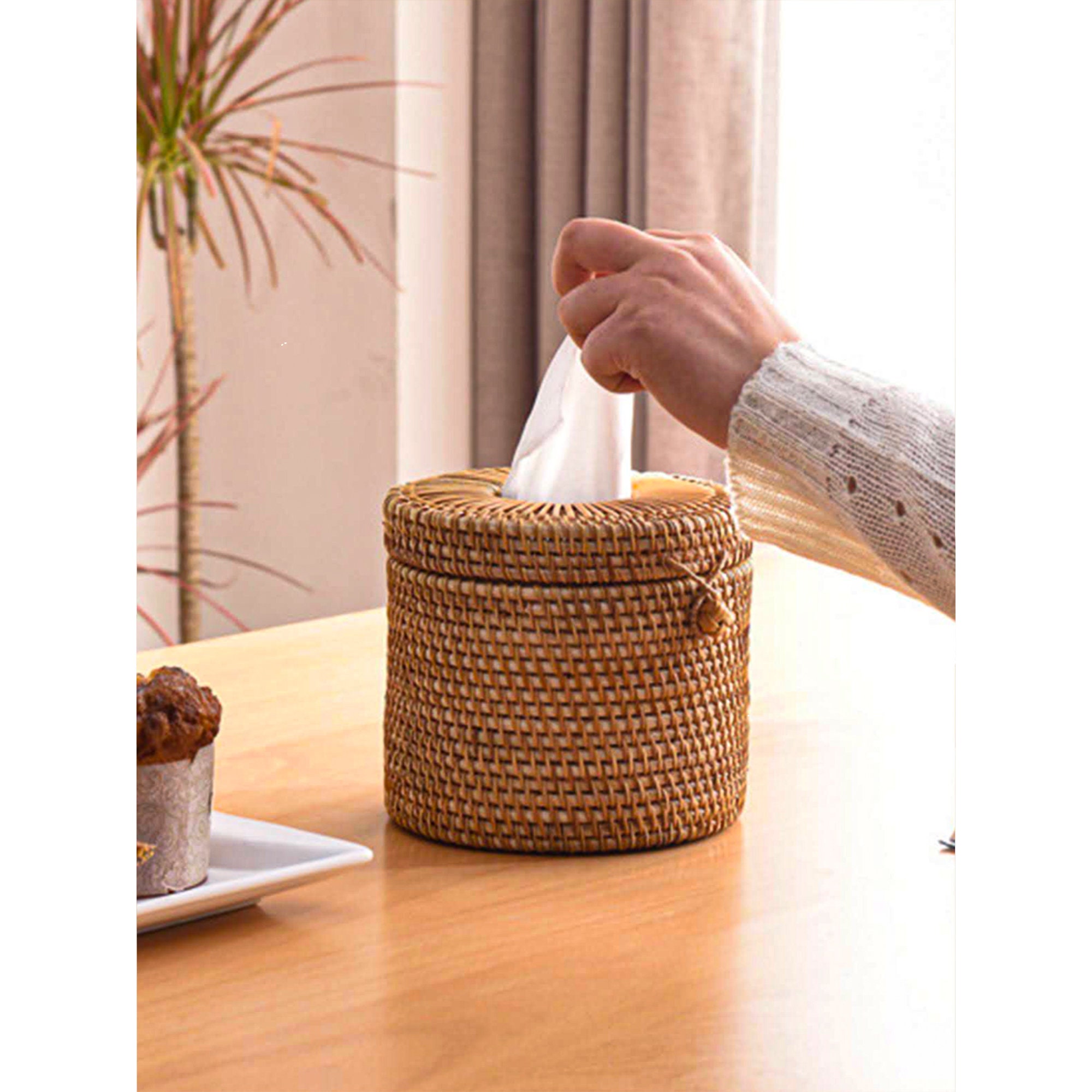 Rattan Tissue Box, Round Rattan Box, Rattan Storage Box, Wicker Box - Etsy
