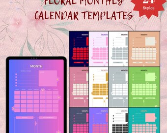Printable Floral Monthly Calendar Bundle Planner Botanical Flowers Home ...